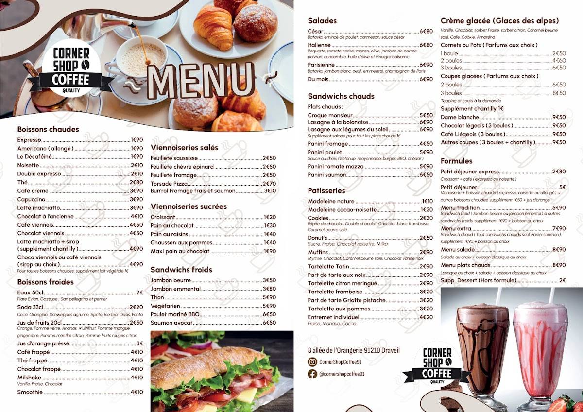 Menu au Corner shop coffee pub et bar, Draveil