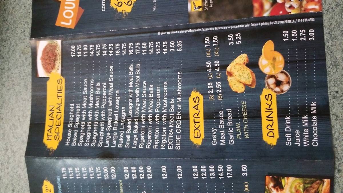 Menu at Louis' Pizzeria, Cornwall