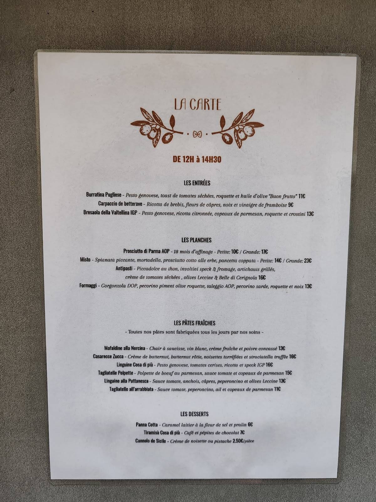 Menu au Cosa Di Più restaurant, Castres