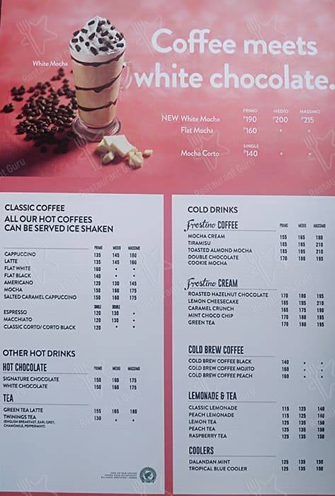 Menu at Costa Coffee cafe, Makati, Lobby