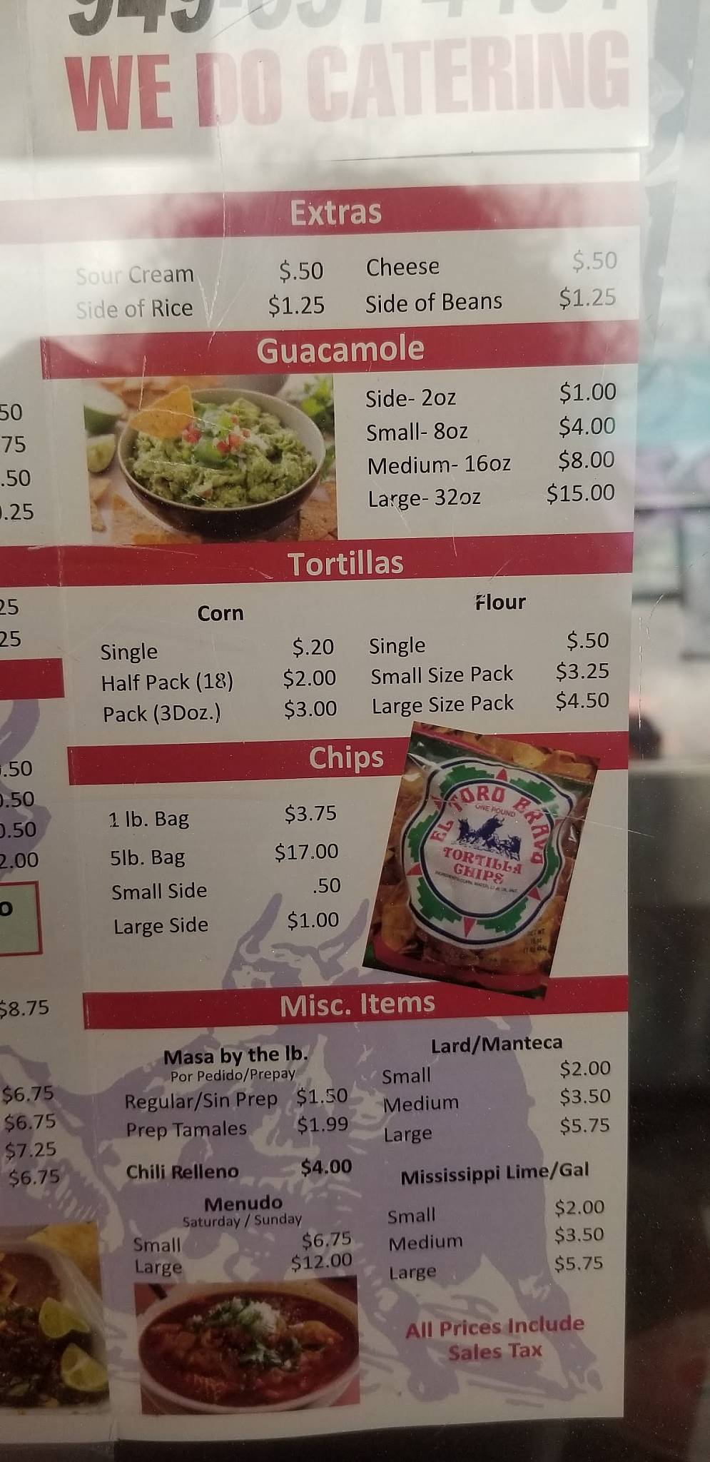 Menu at El Toro Bravo Tortilleria restaurant, Costa Mesa, 745 W 19th St ...