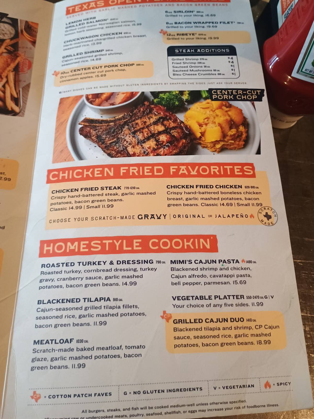 Menu at Cotton Patch Cafe, Longview