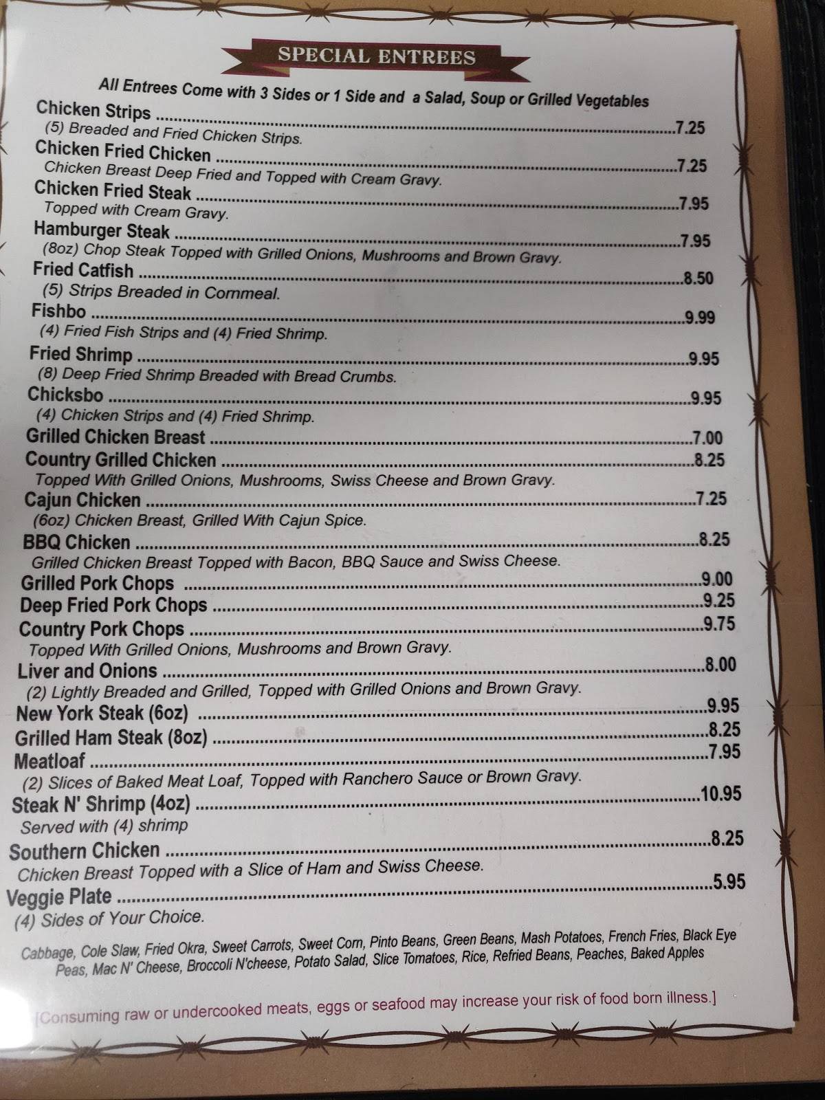 Menu at Country Cafe, Grand Prairie