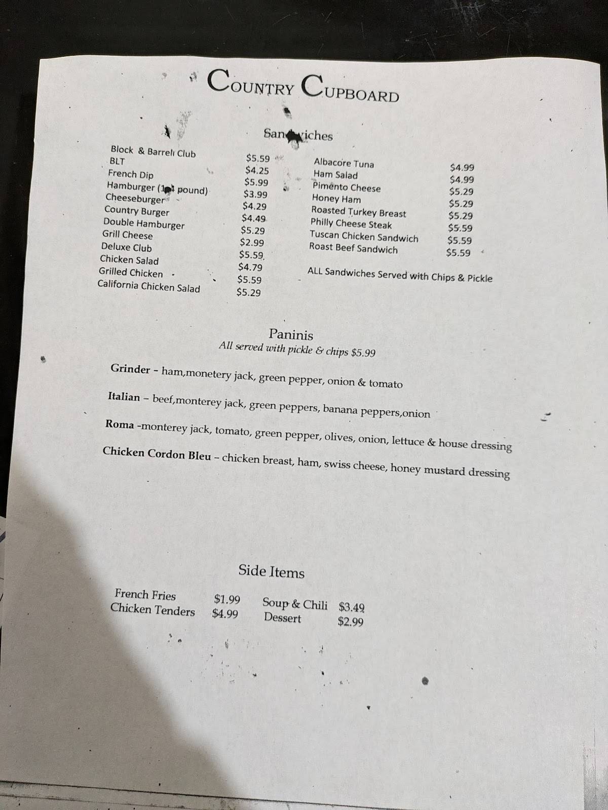 Menu at Country Cupboard desserts, Madisonville