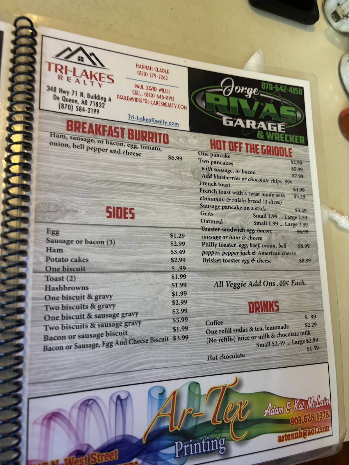 Menu at Country Girls Cafe, De Queen