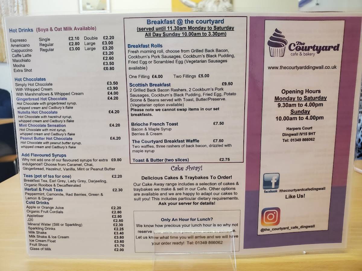 Menu at Courtyard Coffee Shop & Café cafe, Dingwall