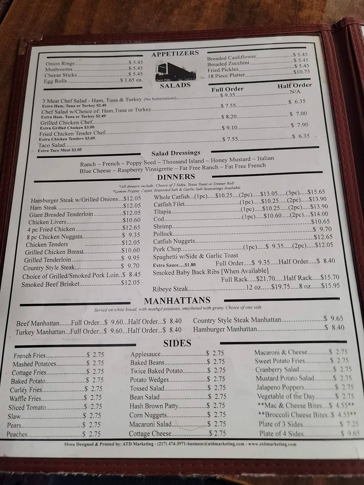 Menu at Covered Bridge Restaurant, Cayuga