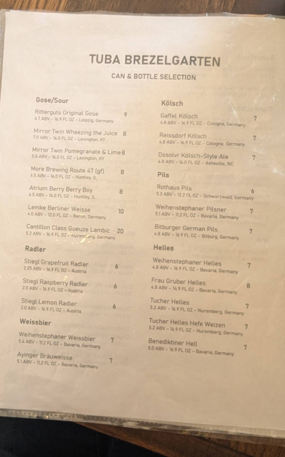 Menu at Tuba Baking Co. restaurant, Dayton, 517 6th Ave