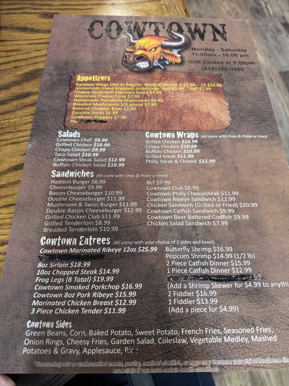Menu at Cow Town USA pub & bar, Carlisle