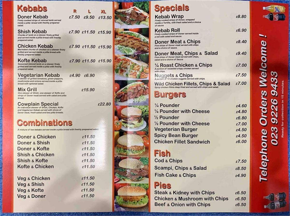 Menu at Cowplain Kebab House fast food, Waterlooville