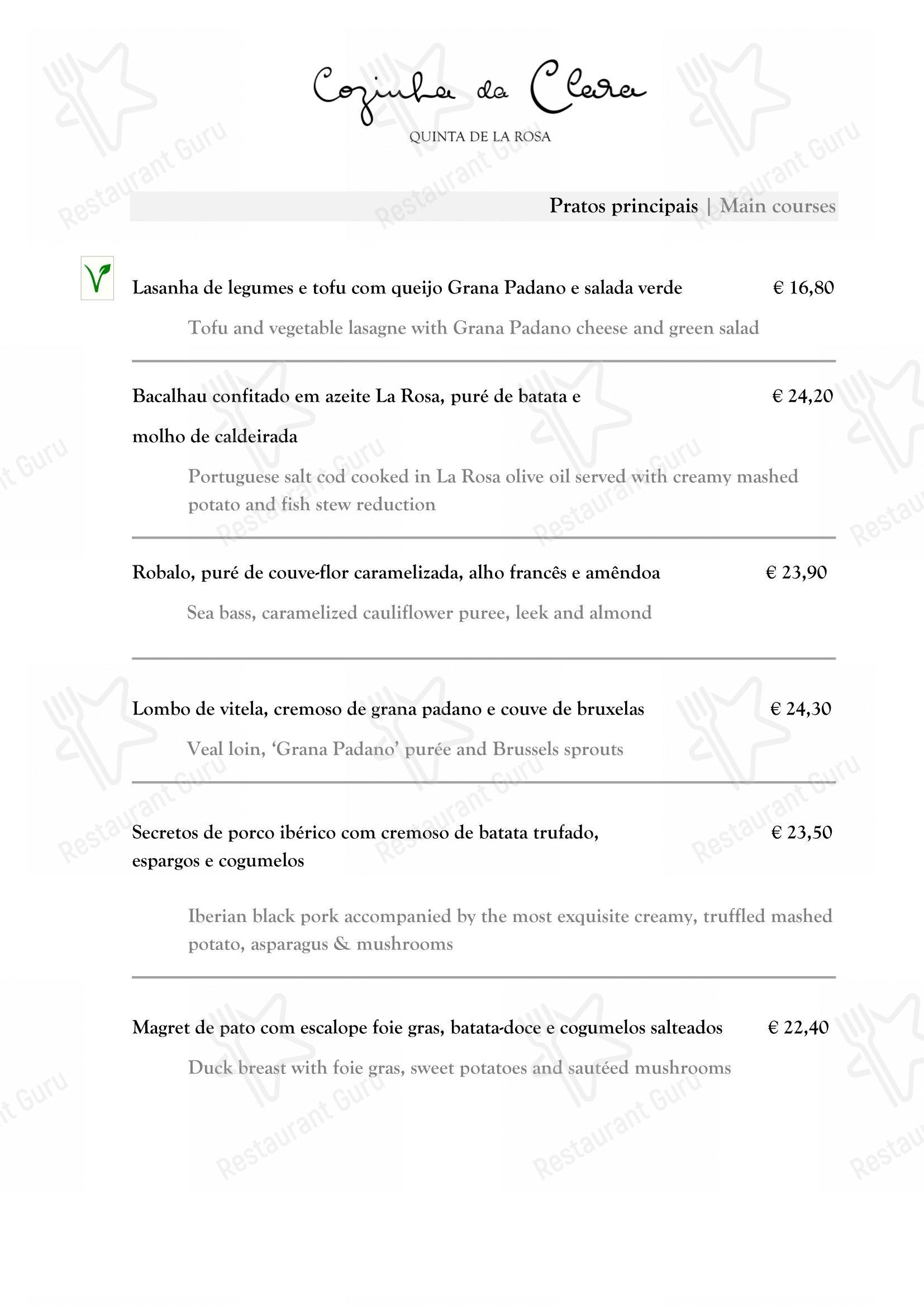 Menu at Cozinha da Clara restaurant, Pinhão