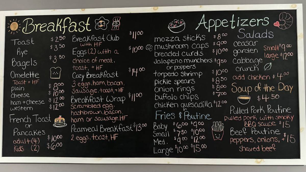 Menu at Cozy Diner restaurant, Matheson