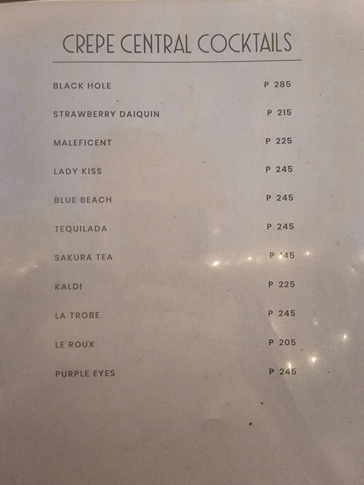 Menu at Crêpe Central restaurant, Quezon City