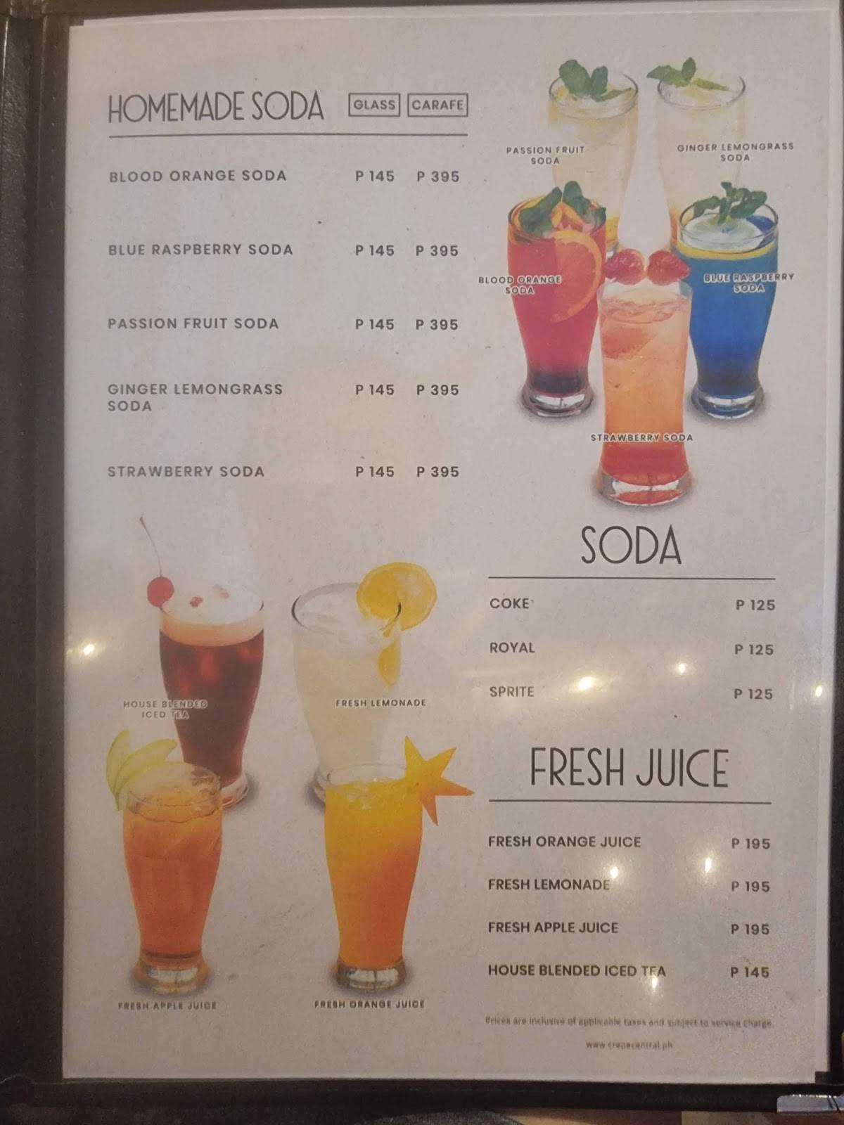 Menu at Crêpe Central restaurant, Quezon City