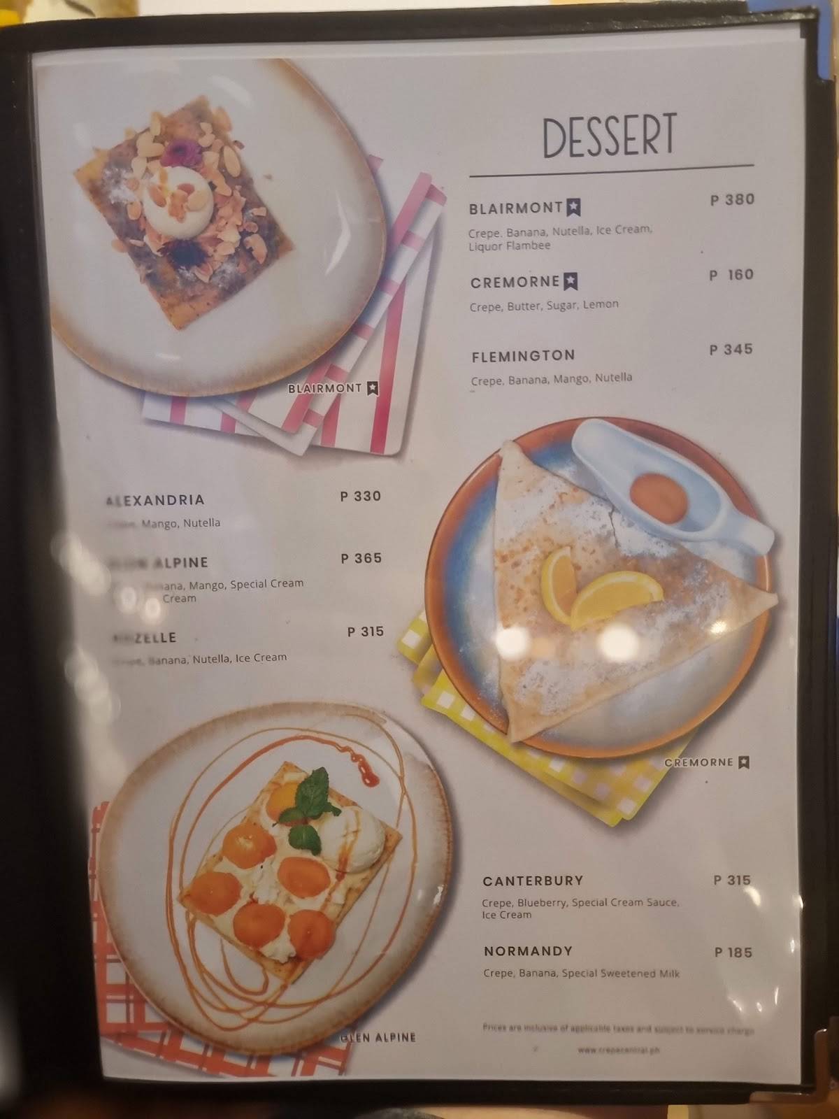 Menu at Crêpe Central restaurant, Quezon City