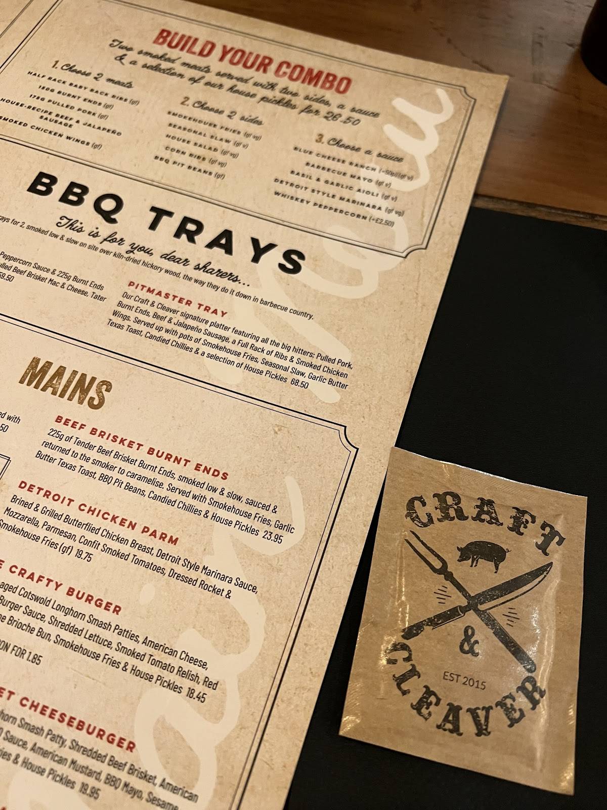 Menu at Craft & Cleaver restaurant, Hitchin