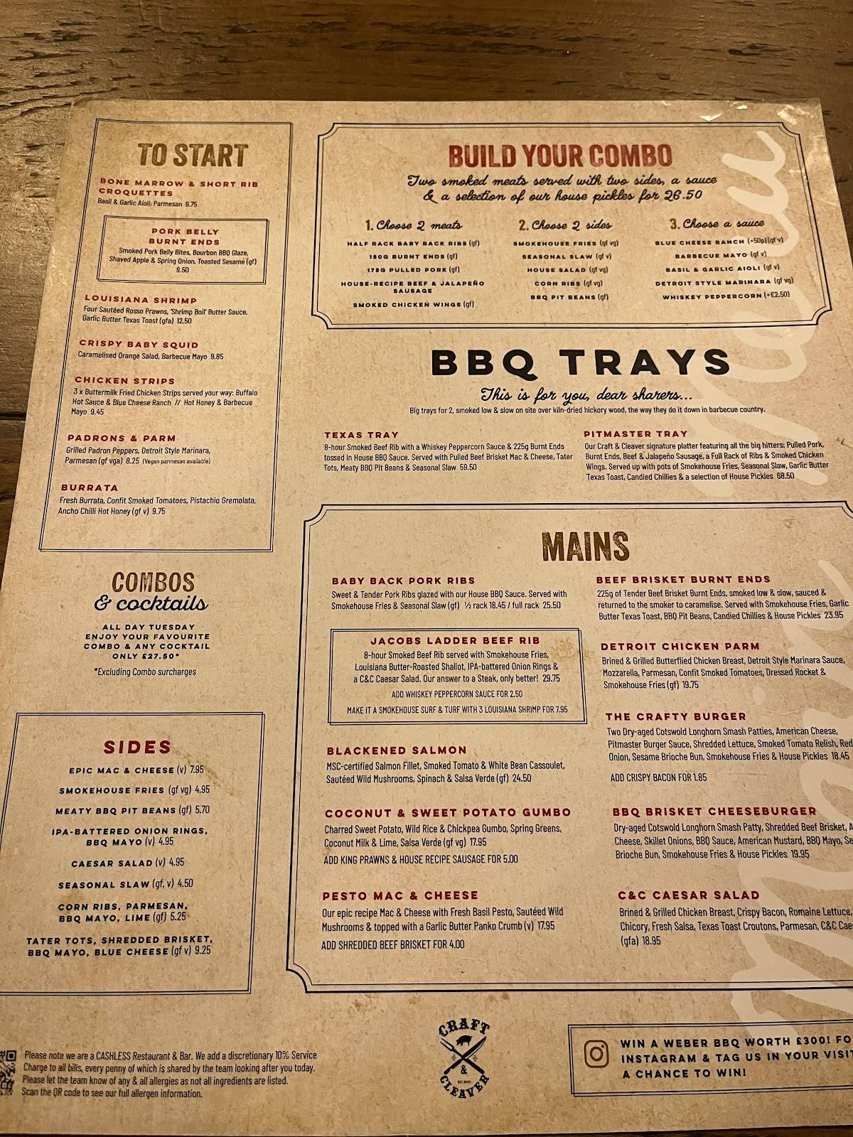 Menu at Craft & Cleaver restaurant, Hitchin