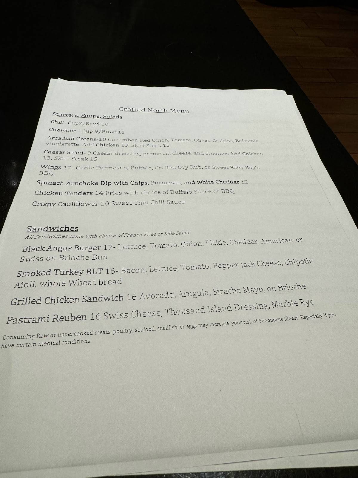 Menu at Crafted North pub & bar, Pittsburgh