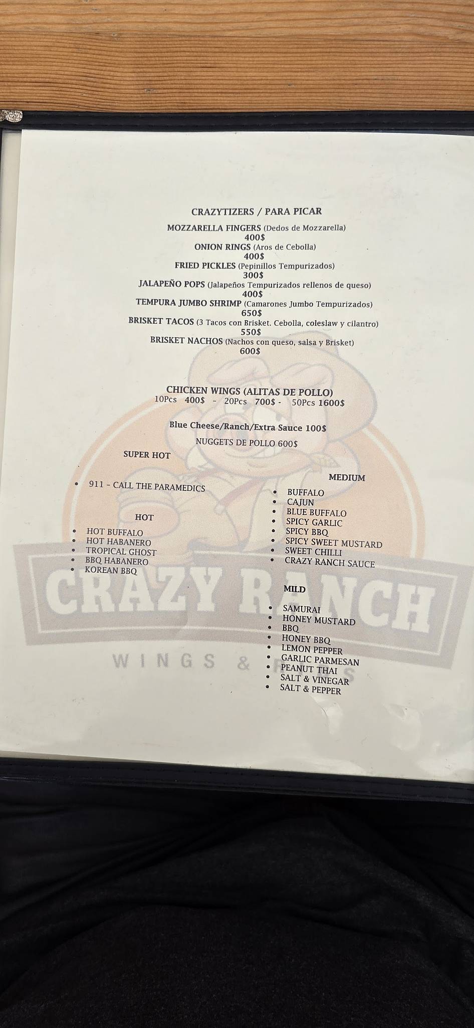 Menu at Crazy Ranch Puerto Plata (pop) restaurant, Puerto Plata