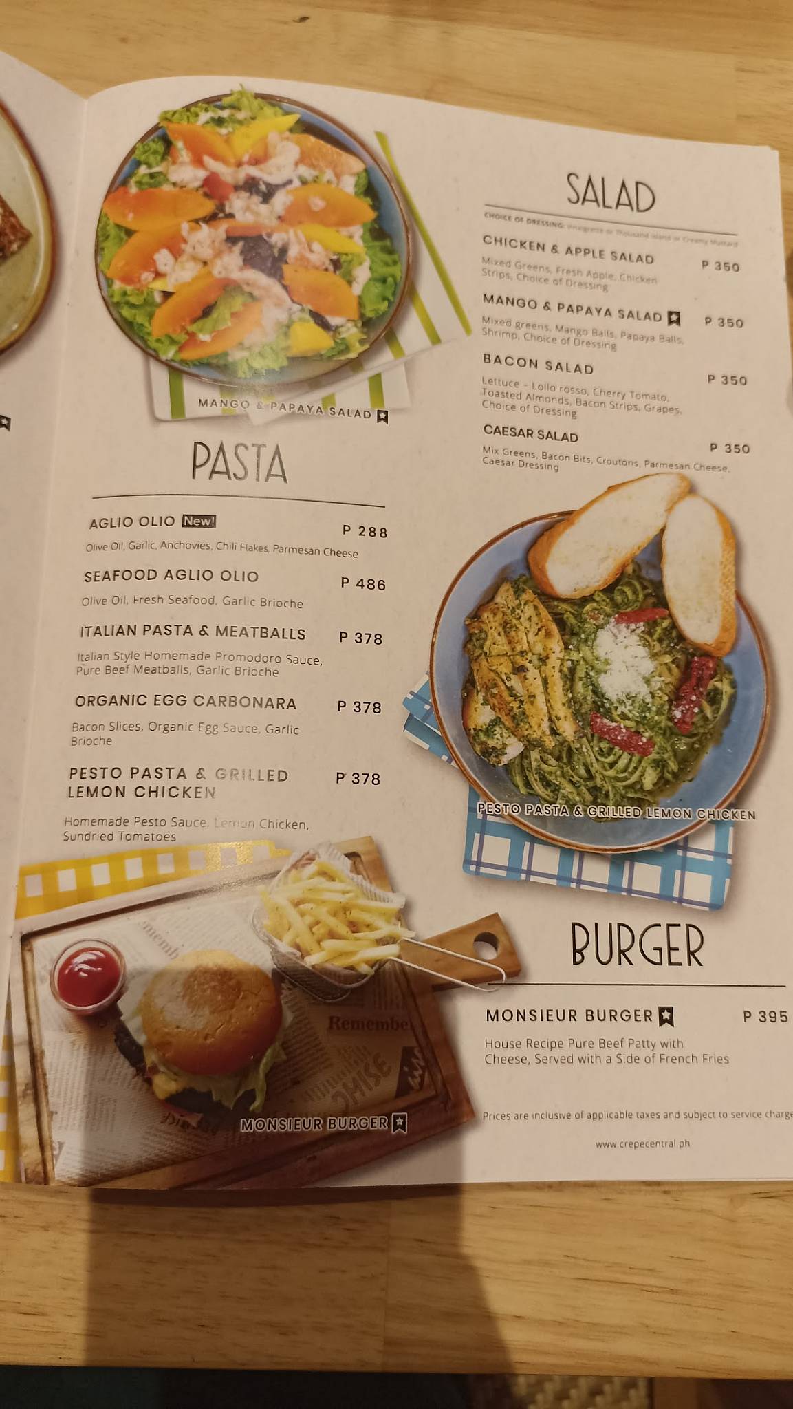 Menu at Crêpe Central restaurant, Quezon City