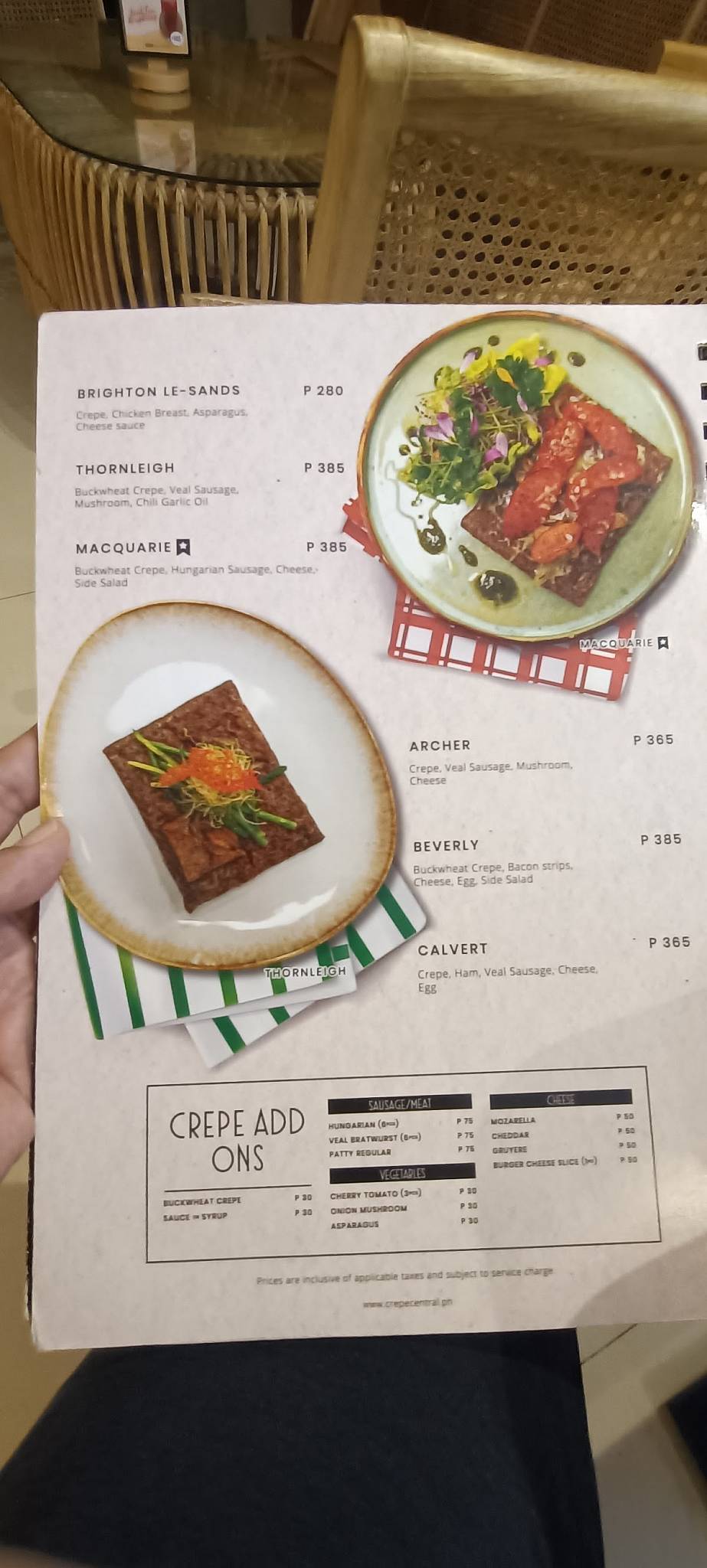 Menu at Crêpe Central restaurant, Quezon City