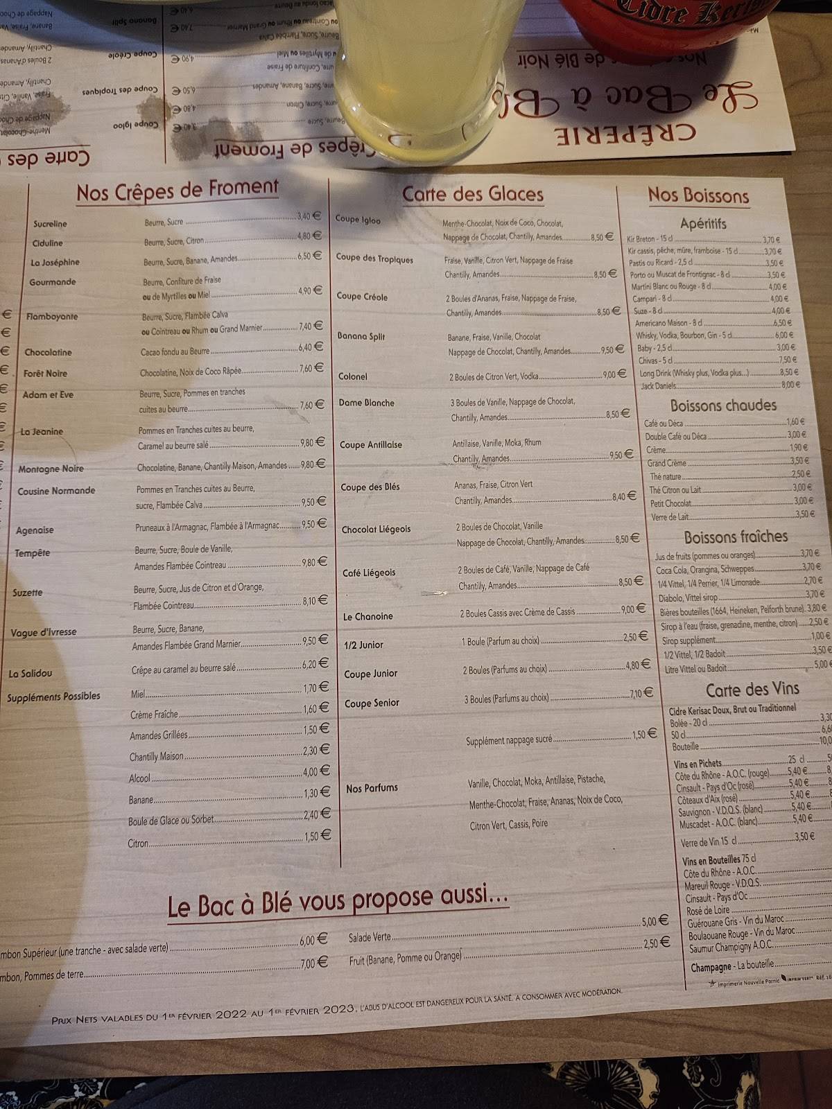 Menu au Crêperie Le Bac à Blé restaurant, Saint-Michel-Chef-Chef, 67 Bd ...