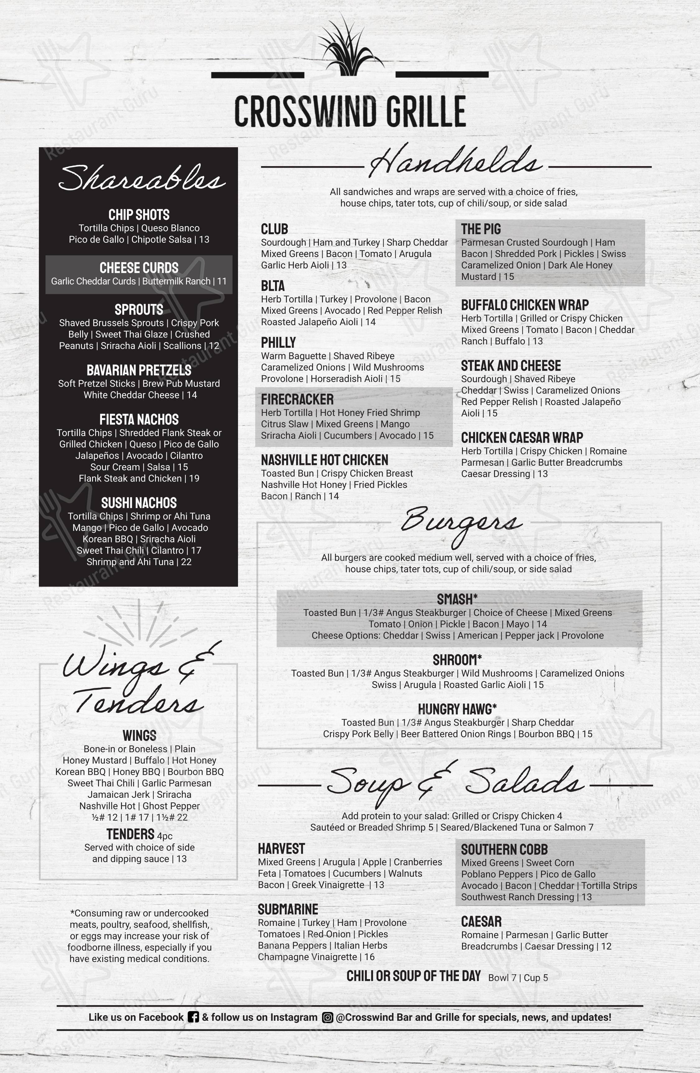 Menu at Crosswind Grille at Royal St. Patrick's Golf Links pub & bar ...