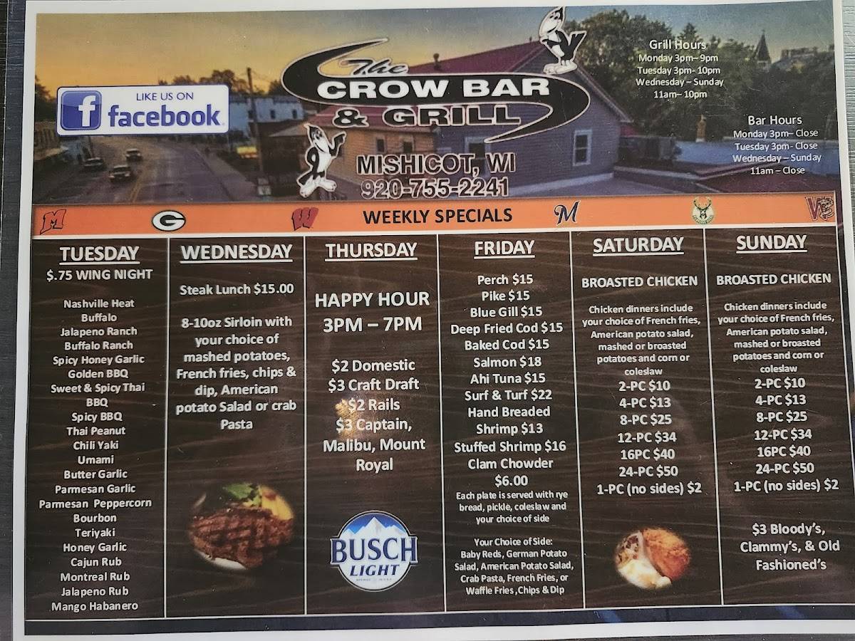 Menu at Crow Bar & Grill, Mishicot