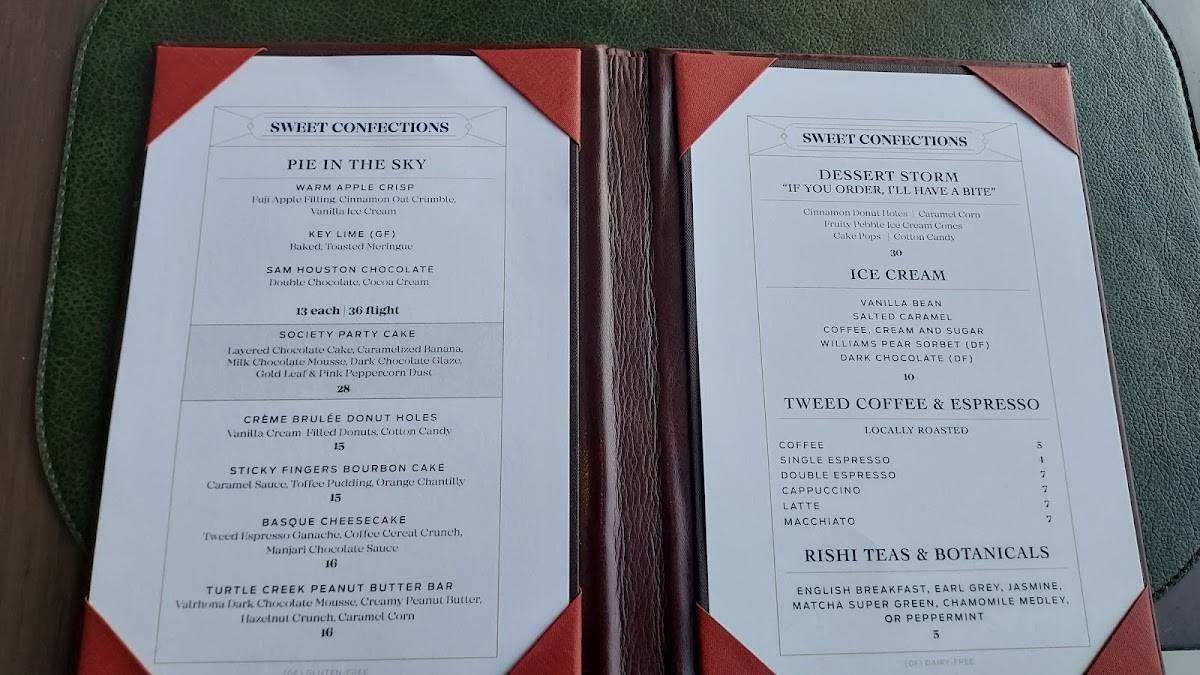 Menu at Crown Block restaurant, Dallas