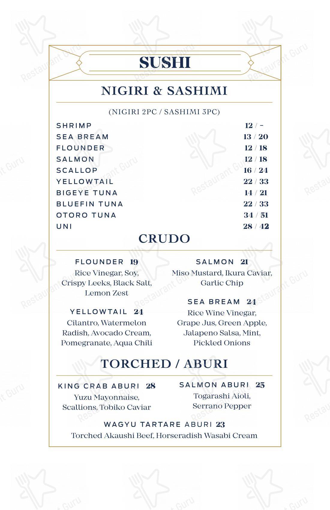 Menu at Crown Block restaurant, Dallas