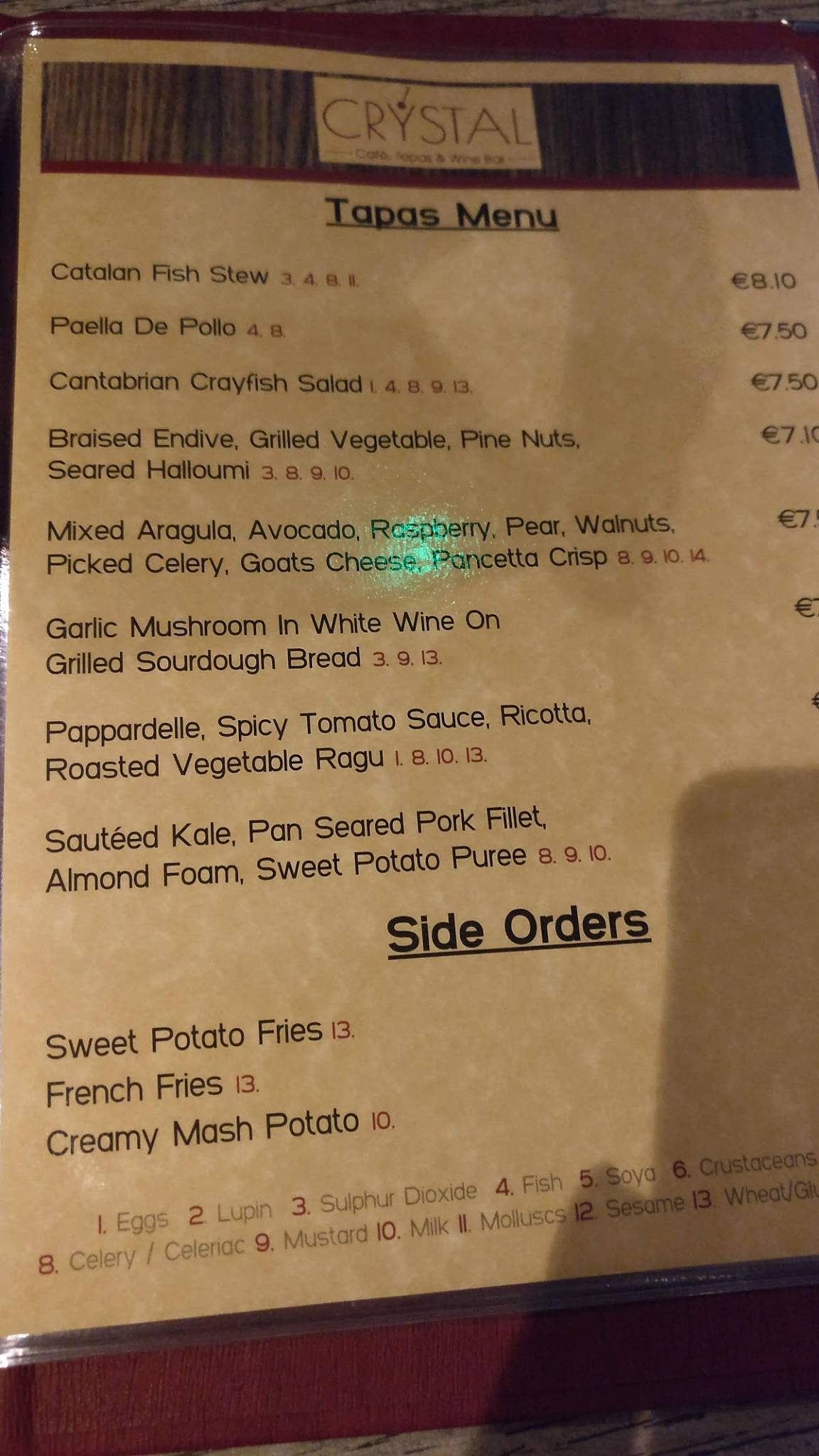 Menu at Crystal Cafe, Navan