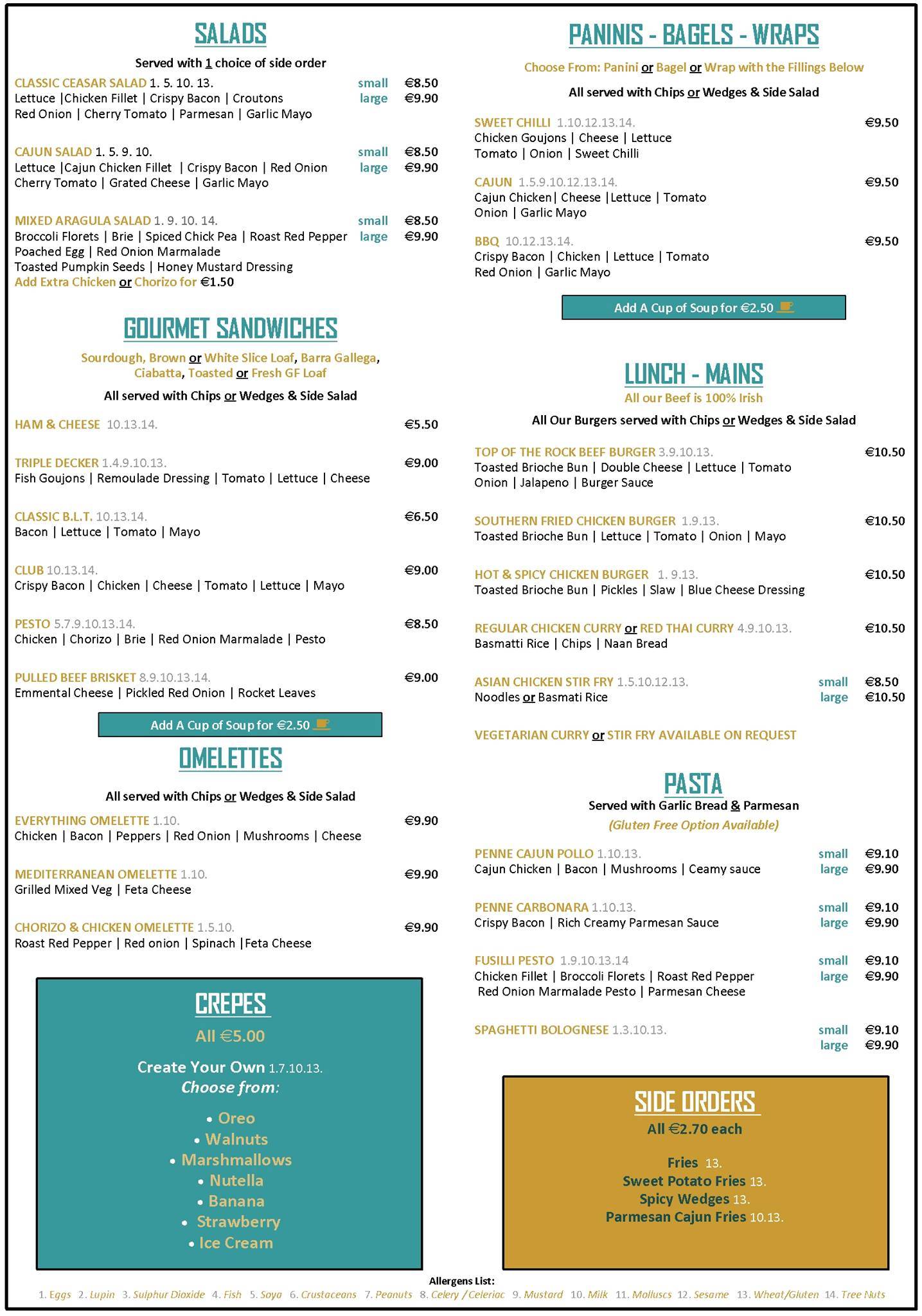 Menu at Crystal Cafe, Navan