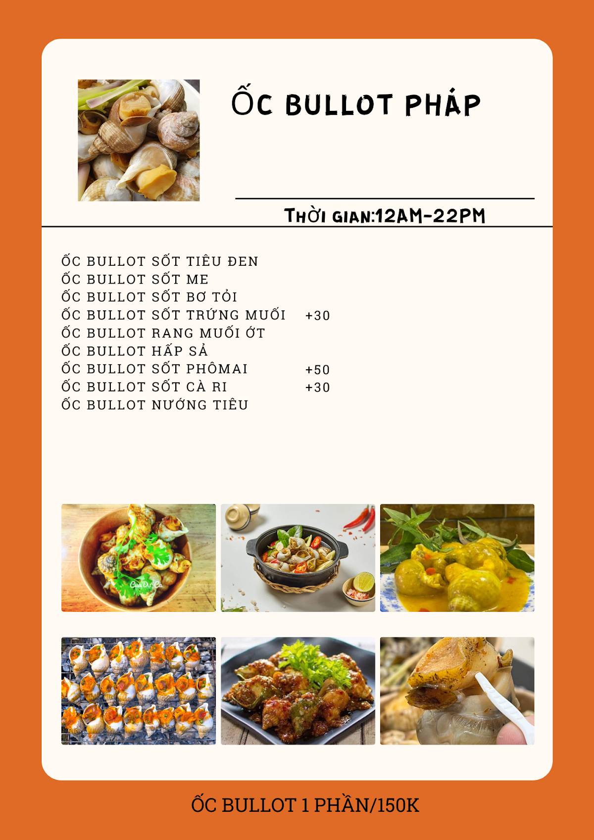 Menu at Cua Dự Ca, Ho Chi Minh City