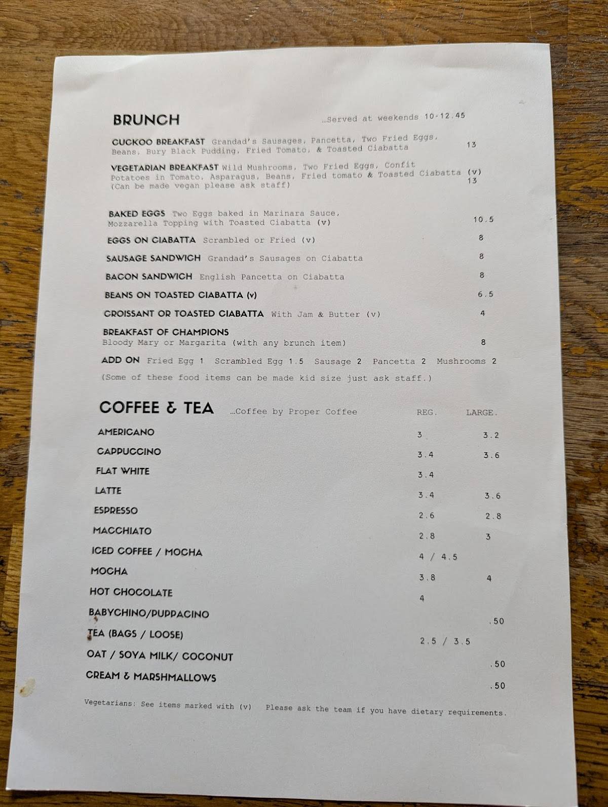 Menu at Cuckoo pub & bar, Manchester
