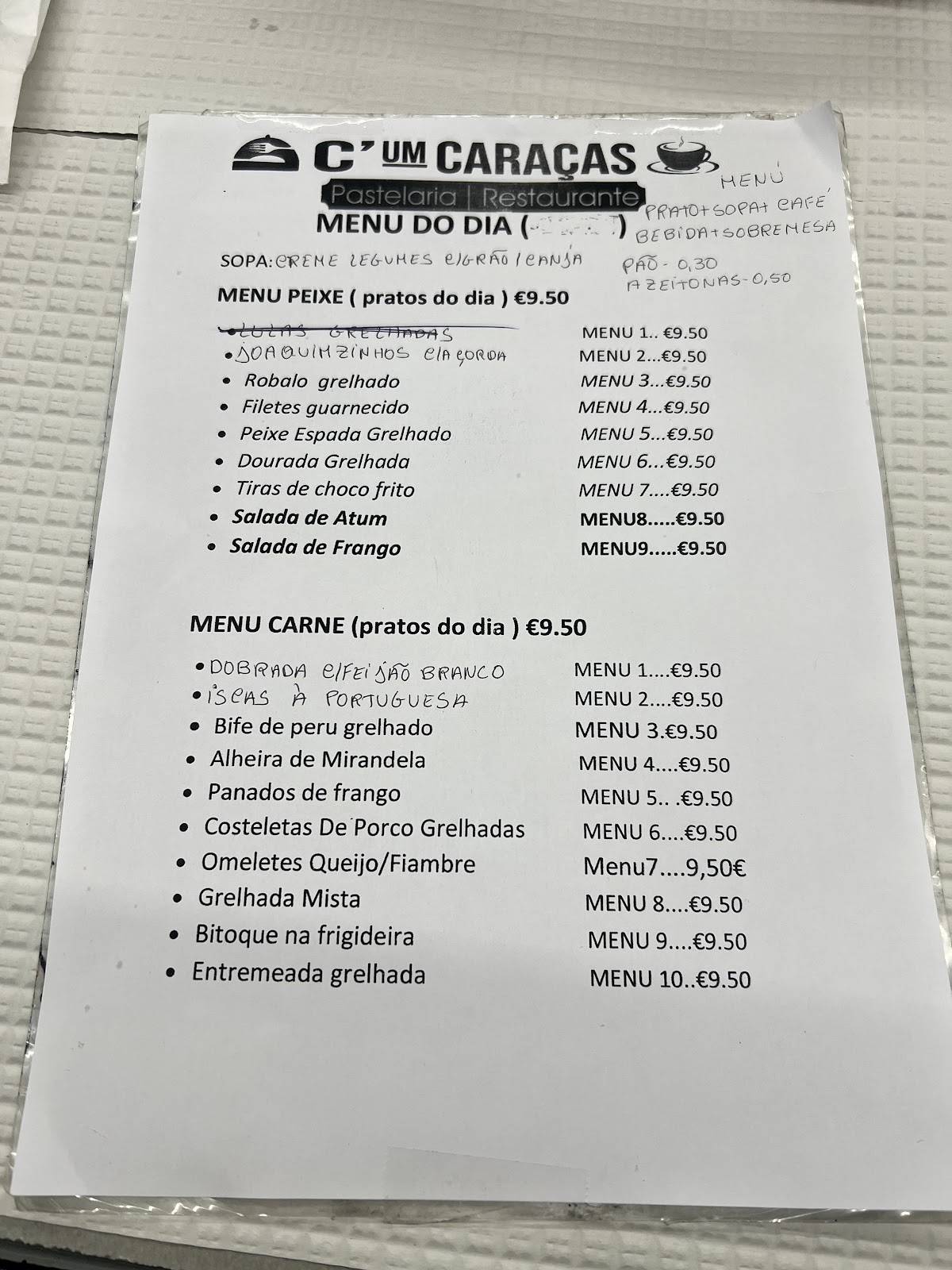 Menu em C'um Caraças restaurante, Moscavide