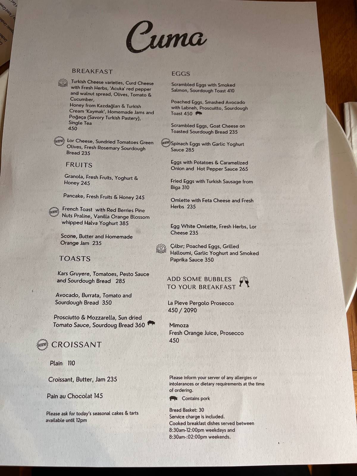 Menu at Cuma, Istanbul, Çukur Cuma Cd. 53/A