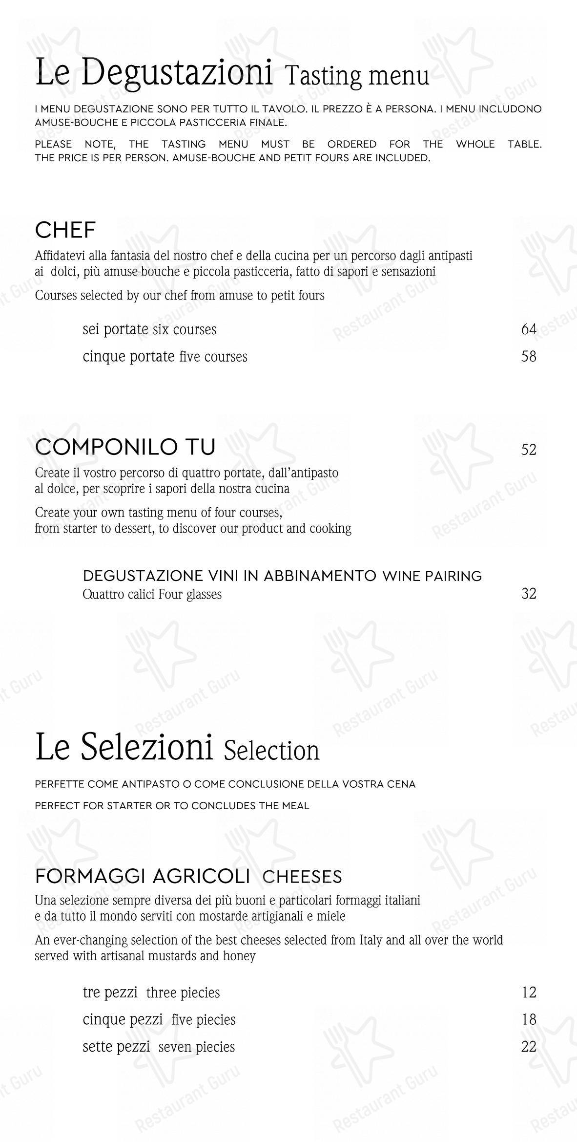Menu at Cuoco & Camicia restaurant, Rome