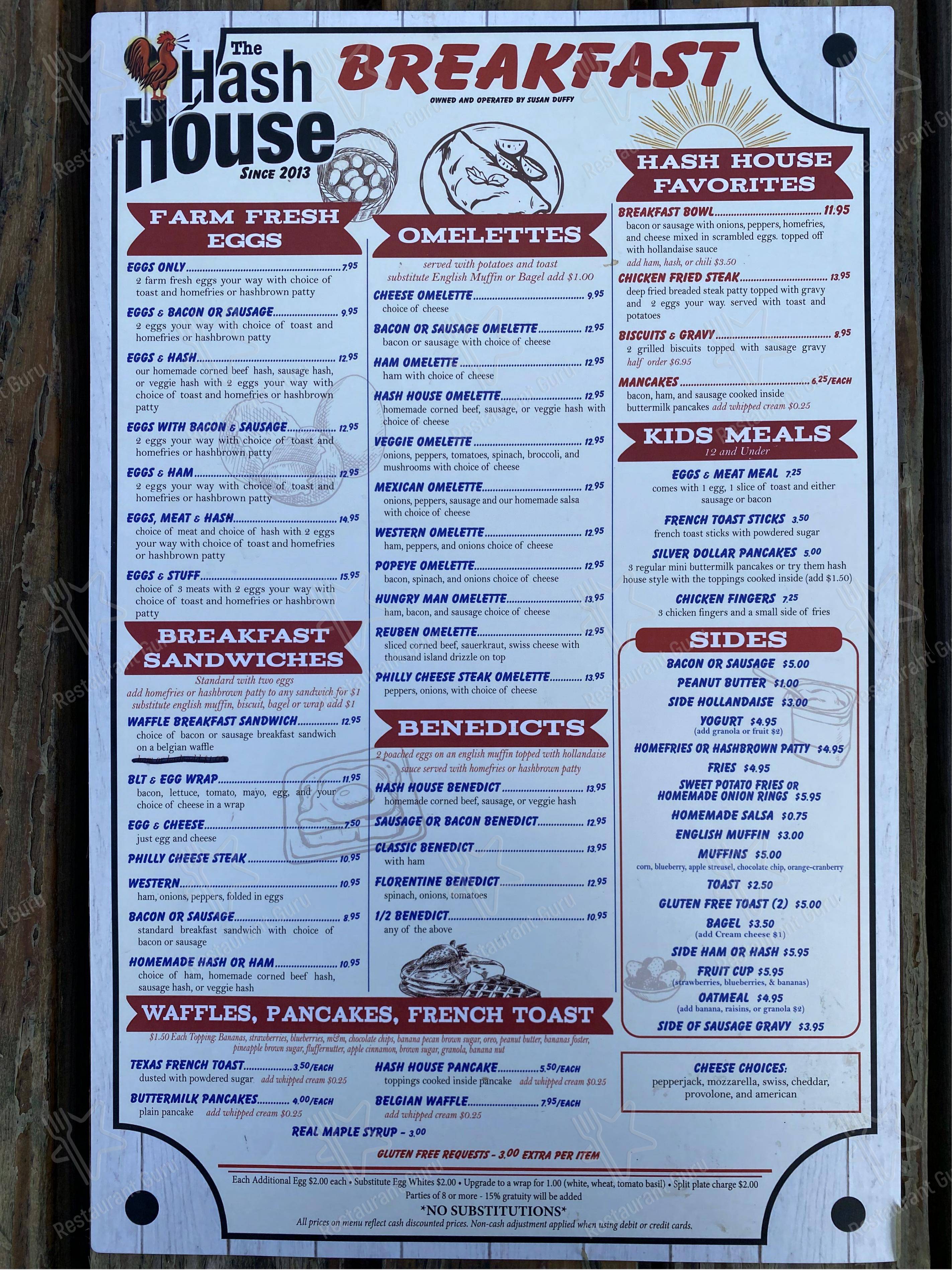 Menu at D&J's Hash House restaurant, Southwick