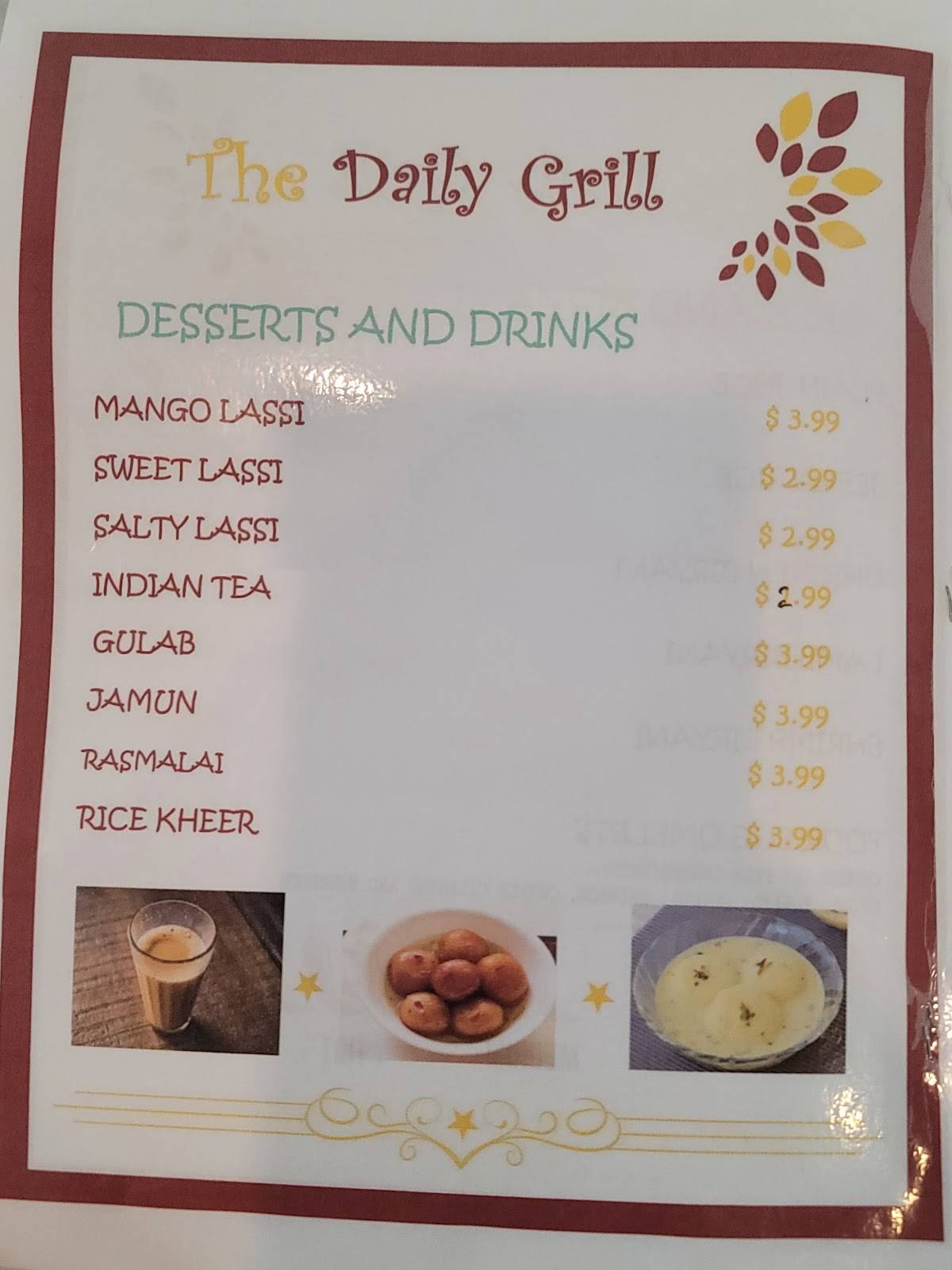 Menu at DAILY GRILL INDIAN RESTAURANT, Napoleon