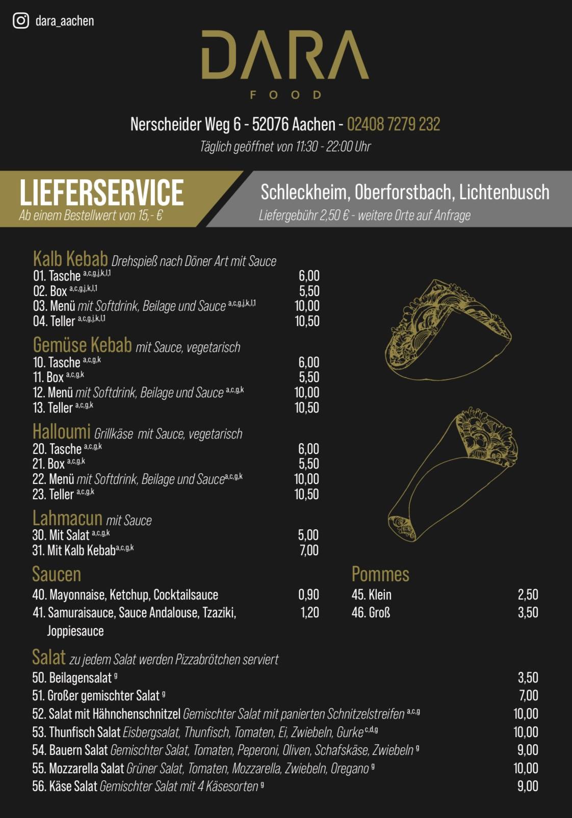 Speisekarte von DARA Food Aachen restaurant, Aachen