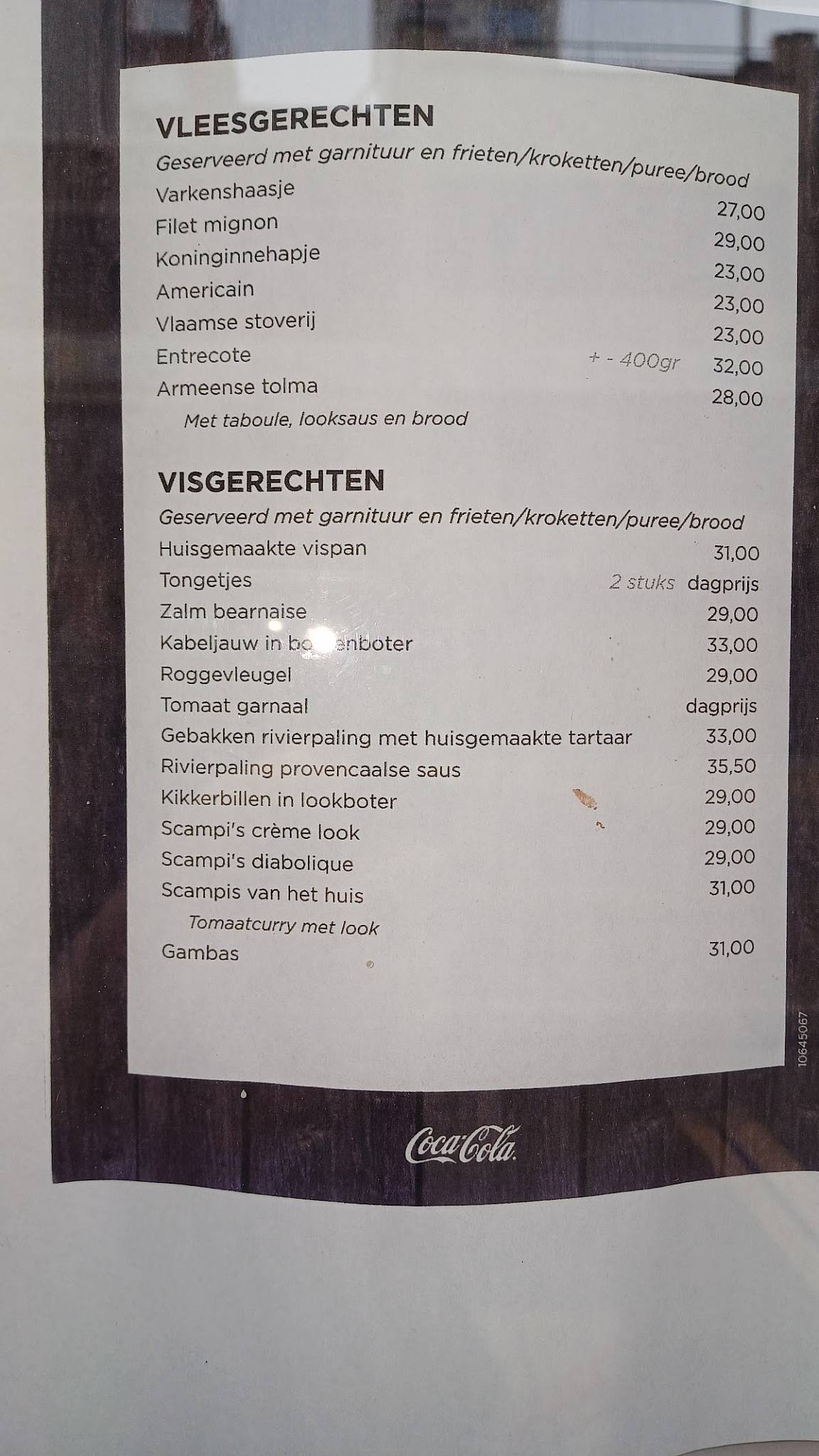 Menu at D'Hoeve, Middelkerke
