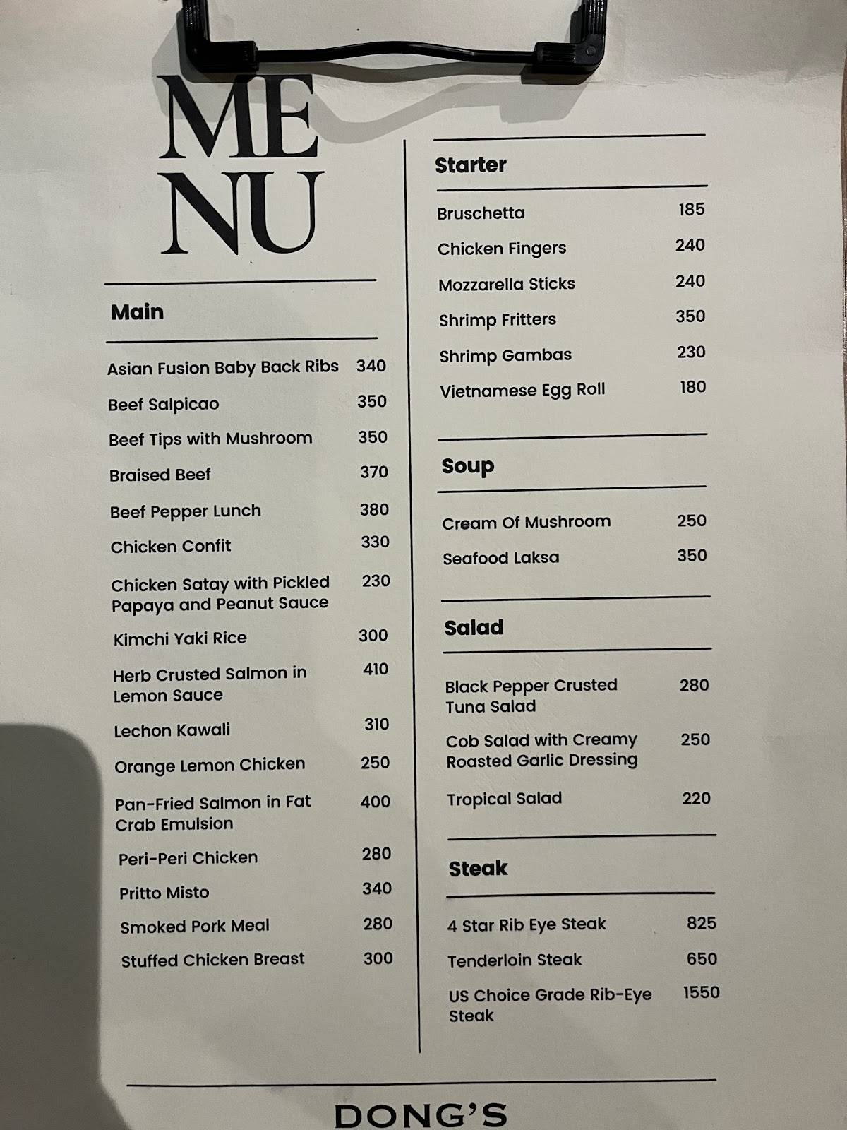 Menu at DONG's Kitchen restaurant, Dumaguete