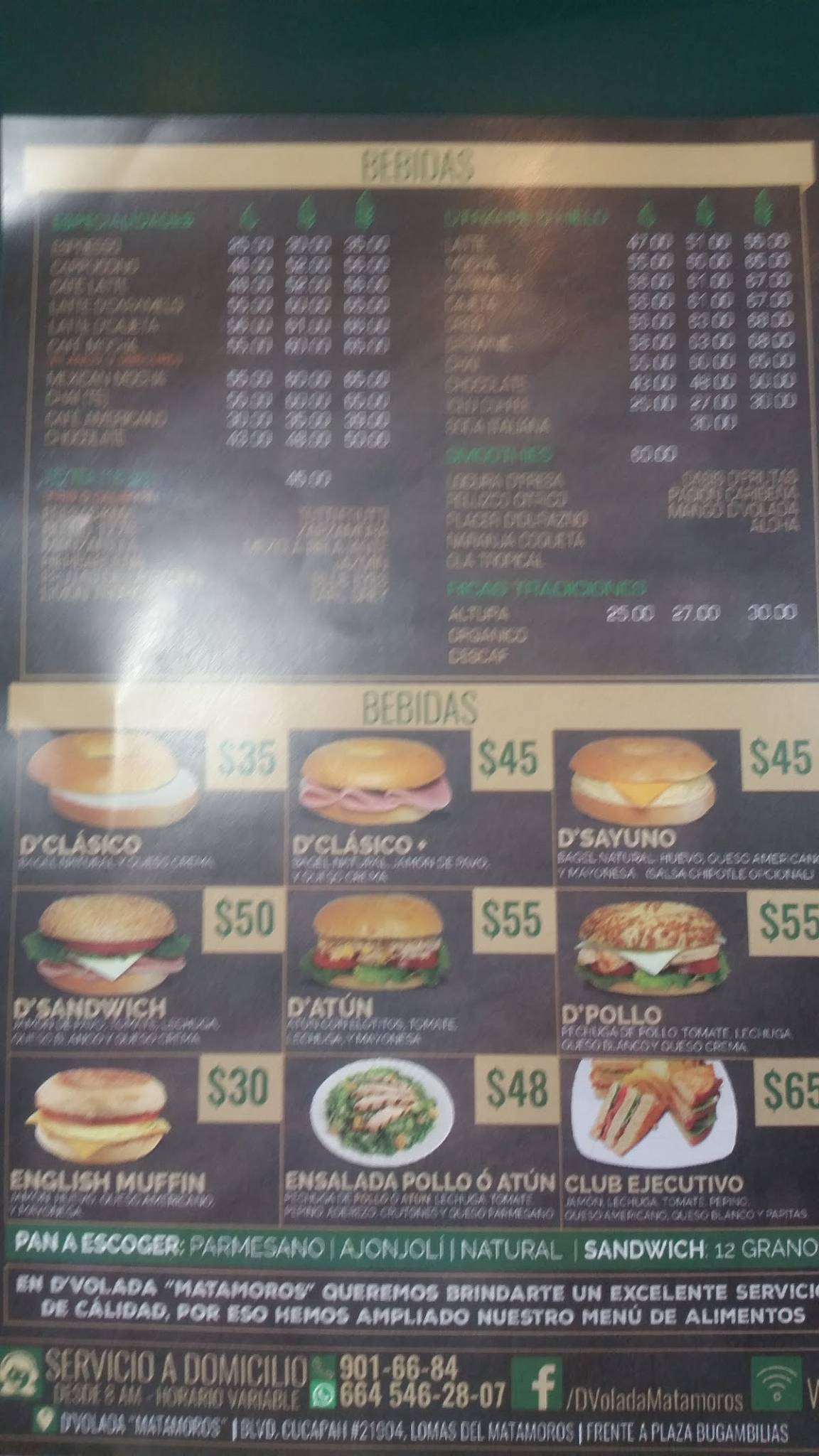 Carta del café D'Volada, Tijuana, Boulevard Cucapah 21904