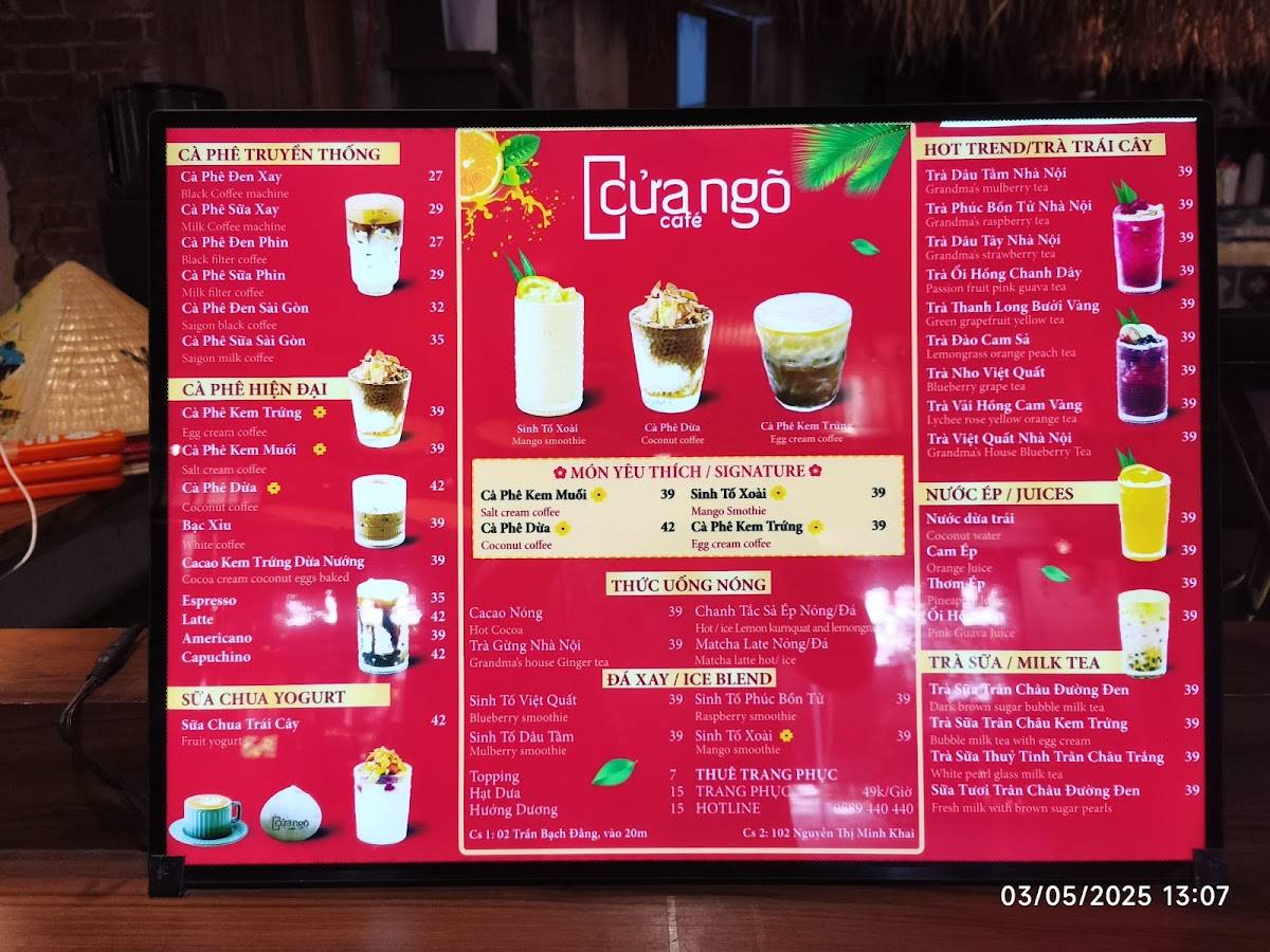 Menu at Cửa Ngõ Café – Cửa Hàng Số 2 restaurant, Da Nang, 102 Nguyễn ...
