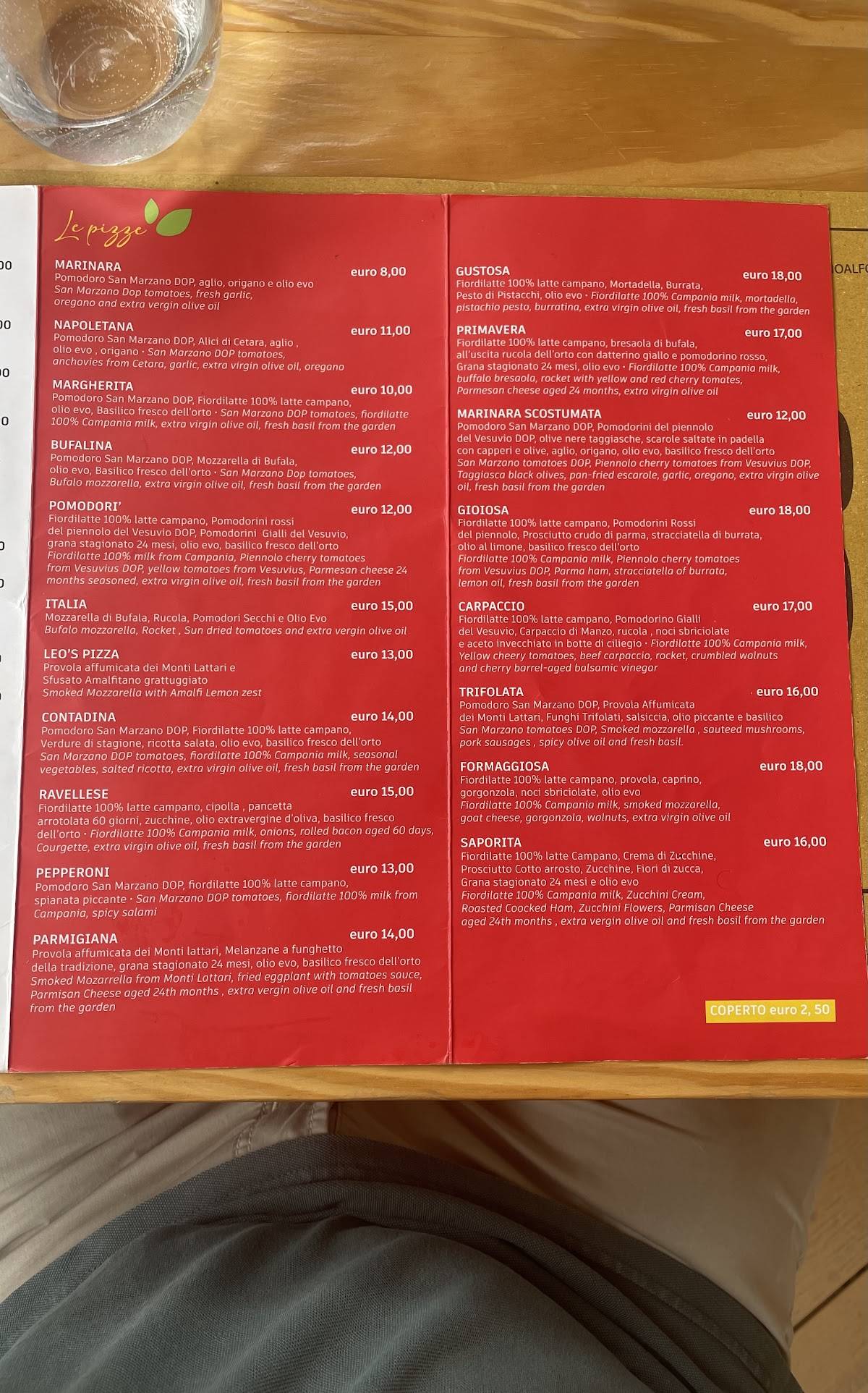 Menu at Da Nonno Alfonso! Ravello pizza class restaurant, Ravello