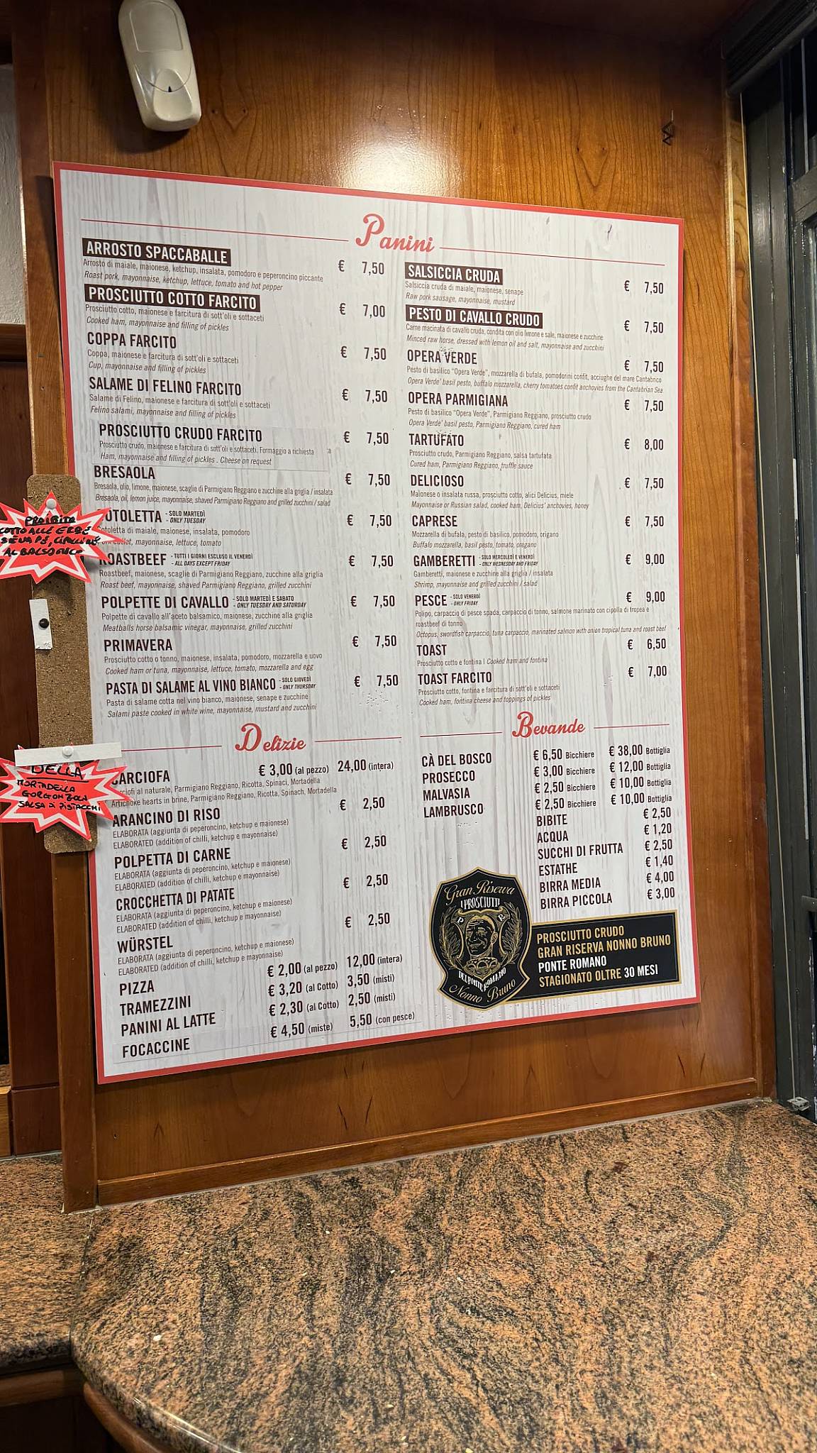 Menu at Da Pepèn fast food, Parma