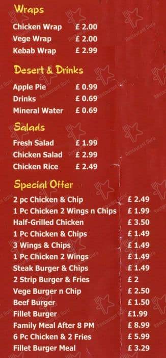 Menu at Dallas Chicken & Ribs restaurant, London, London Rd