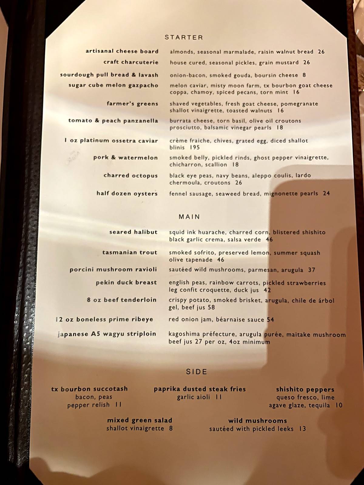 Menu at The Mansion Restaurant, Dallas, Turtle Creek Blvd