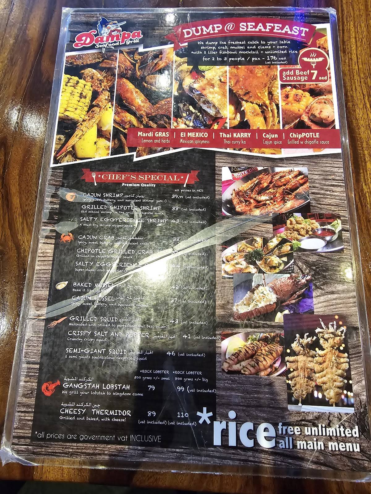 Menu at Dampa Seafood Grill - Dubai restaurant, Dubai, Baniyas Rd