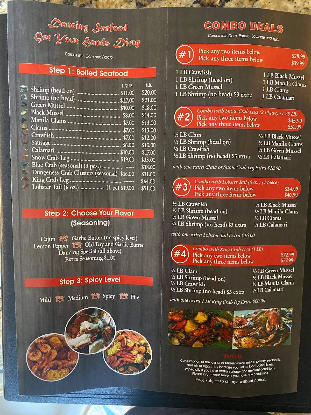 Menu at Dancing Crab restaurant, Houston